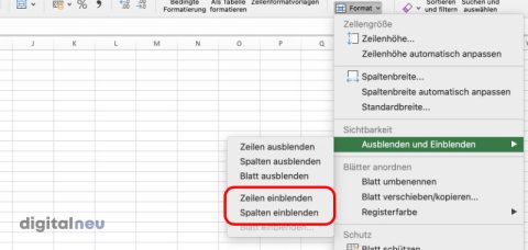 Erste Zeile oder Spalte wieder einblenden in Excel - einfach erklärt